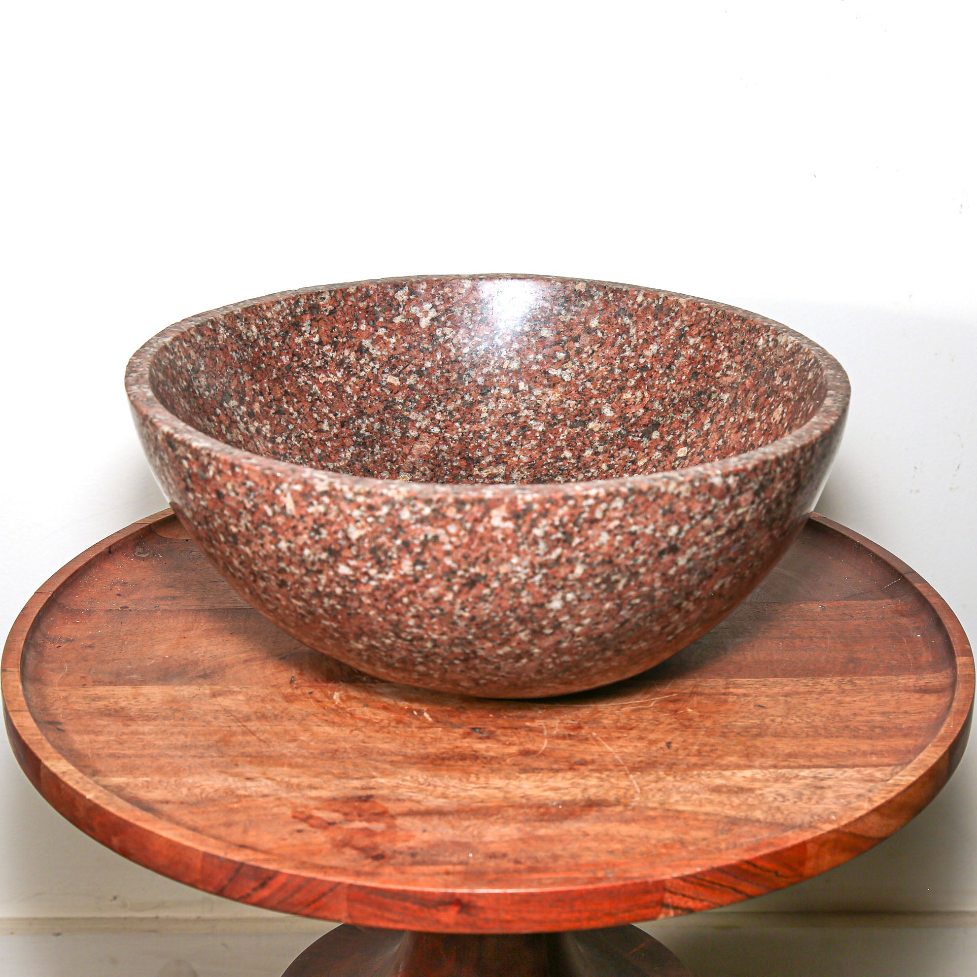Round Hand-carved Stone Red Decorative Bowl